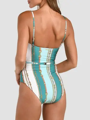 L'Agence Tory Striped Bandeau One-piece Swimsuit