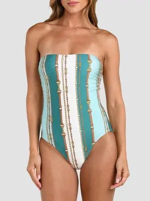 L'Agence Tory Striped Bandeau One-piece Swimsuit