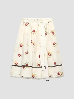 Prada Floral Print Linen Skirt - Beige Multi