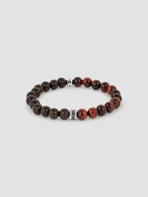 Tateossian Gear Trio Sterling Silver & Tiger Eye Beaded Bracelet - Black