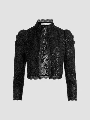 Alice + Olivia Thomasina Embellished Lace Crop Jacket - Black