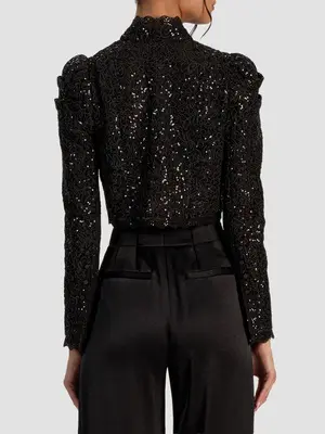 Alice + Olivia Thomasina Embellished Lace Crop Jacket