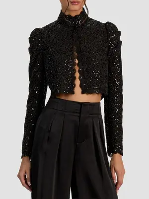 Alice + Olivia Thomasina Embellished Lace Crop Jacket