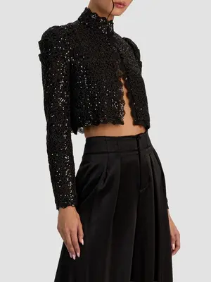 Alice + Olivia Thomasina Embellished Lace Crop Jacket