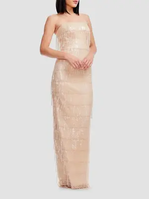 Dress The Population Tanya Sequin Fringed Strapless Gown