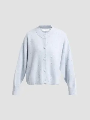 FRAME Fleck Cashmere Crewneck Cardigan - Light Blue
