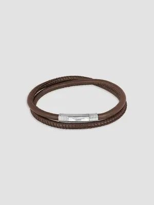 Tateossian Sterling Silver & Leather Wrap Bracelet - Brown