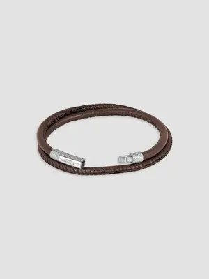 Tateossian Sterling Silver & Leather Wrap Bracelet