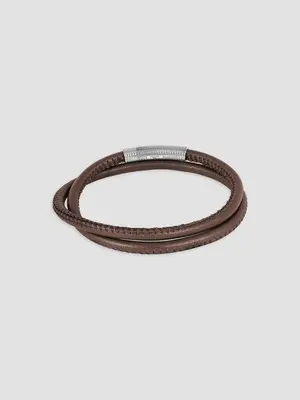 Tateossian Sterling Silver & Leather Wrap Bracelet