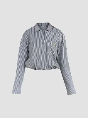 L'Agence Lorena Voyage Striped Cotton Cover-up Shirt