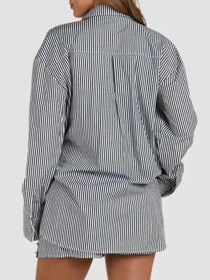 L'Agence Lorena Voyage Striped Cotton Cover-up Shirt