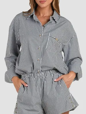 L'Agence Lorena Voyage Striped Cotton Cover-up Shirt