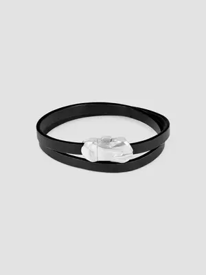 Tateossian X Lamborghini Sterling Silver & Leather Double Wrap Bracelet - Black