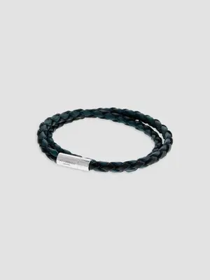 Tateossian Braided Leather & Sterling Silver Wrap Bracelet - Black