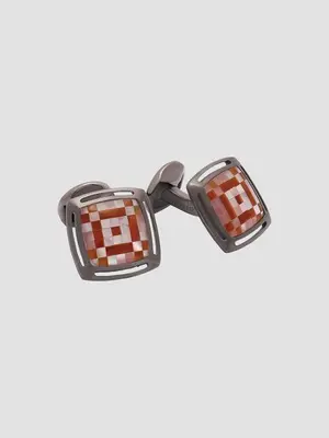 Tateossian Mother-of-pearl, Agate & Sterling Silver Art Deco Mosaic Cufflinks - Red
