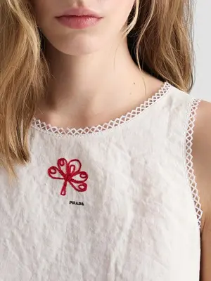 Prada Embroidered Slubbed Canvas Mini-dress