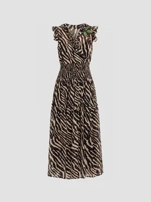 MAISON COMMON Embroidered Zebra Silk Georgette Midi-dress