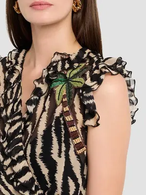 MAISON COMMON Embroidered Zebra Silk Georgette Midi-dress