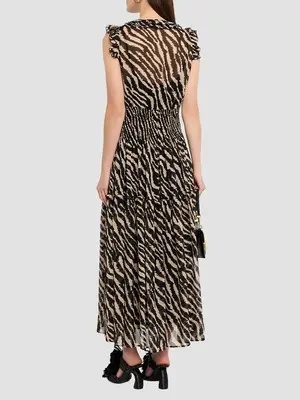MAISON COMMON Embroidered Zebra Silk Georgette Midi-dress
