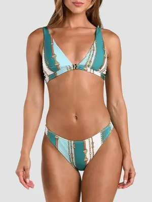 L'Agence Belt Stripe Lexie V-neck Bikini Top