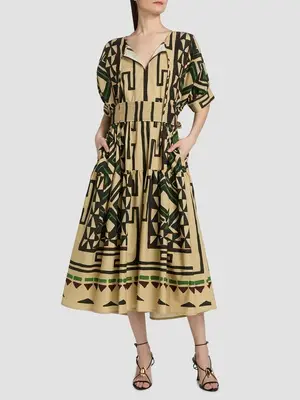 MAISON COMMON Abstract-print Cotton A-line Midi-dress