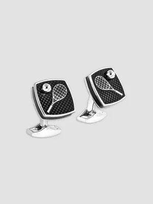 Tateossian Silvertone & Enamel Badminton Cufflinks - Black