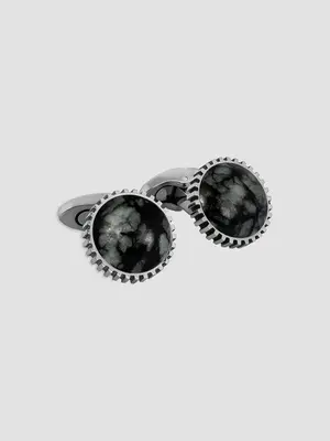 Tateossian Titanium & Line Stone Gear Cufflinks - Black