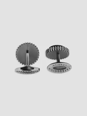 Tateossian Titanium & Line Stone Gear Cufflinks