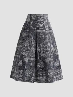 MAISON COMMON Jacquard Town Print Midi Skirt - Navy