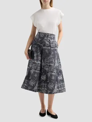 MAISON COMMON Jacquard Town Print Midi Skirt - Navy