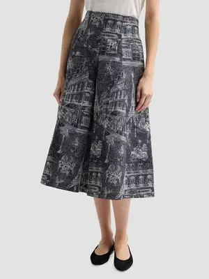 MAISON COMMON Jacquard Town Print Midi Skirt - Navy