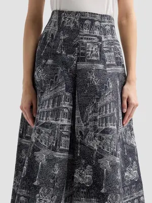 MAISON COMMON Jacquard Town Print Midi Skirt - Navy