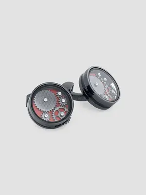 Tateossian Ip Black & Enamel Gear Cufflinks - Red