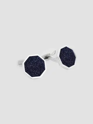 Tateossian Rhodium-plated Sterling Silver & Goldstone Octagon Cufflinks - Blue