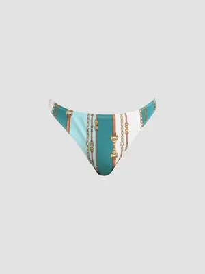 L'Agence Belt Stripe Jean Scoop Bikini Bottom - Multi