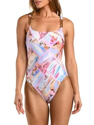 L'Agence Remi Postcard Print One-piece Swimsuit
