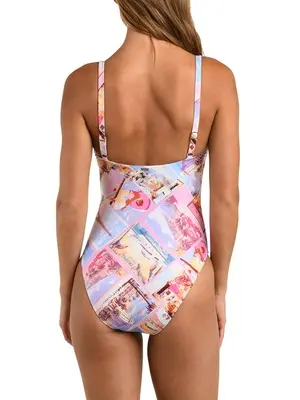 L'Agence Remi Postcard Print One-piece Swimsuit