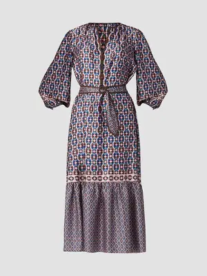 Shoshanna Scout Geometric Tie-waist Midi-dress