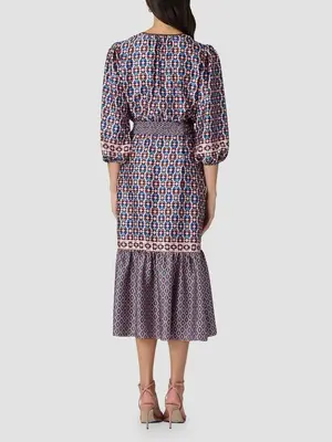 Shoshanna Scout Geometric Tie-waist Midi-dress
