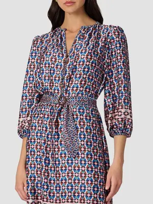 Shoshanna Scout Geometric Tie-waist Midi-dress