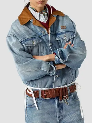 Miu Miu Washed Denim And Suede Blouson Jacket