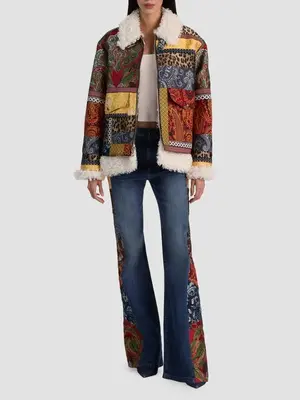 Alice + Olivia Hudson Patchwork Jacquard & Sherpa Aviator Coat