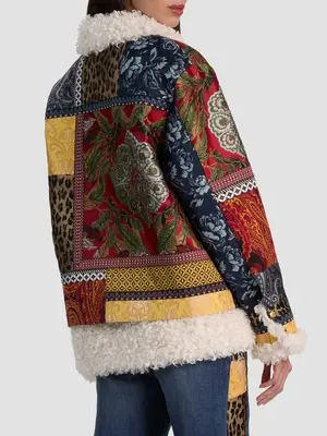 Alice + Olivia Hudson Patchwork Jacquard & Sherpa Aviator Coat