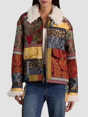 Alice + Olivia Hudson Patchwork Jacquard & Sherpa Aviator Coat