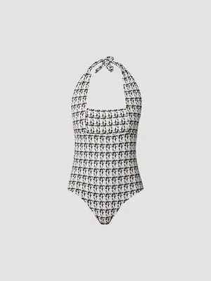 Shoshanna Houndstooth Halterneck One-piece Swimsuit - Jet
