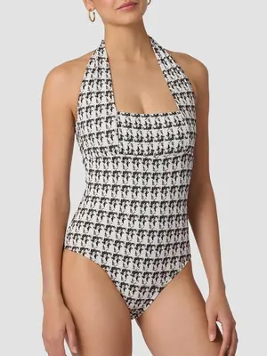 Shoshanna Houndstooth Halterneck One-piece Swimsuit