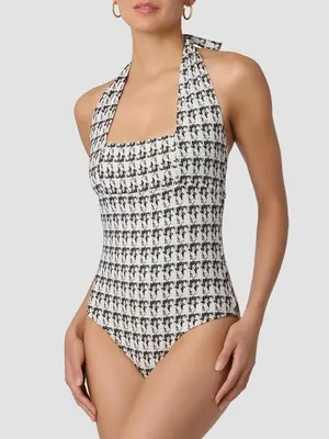 Shoshanna Houndstooth Halterneck One-piece Swimsuit
