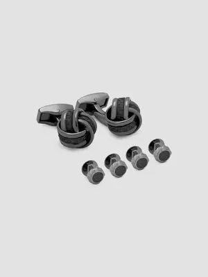 Tateossian 6-piece Gunmetal Plate Knot Cufflink & Tuxedo Stud Set - Black