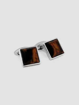 Tateossian Titanium & Tiger's Eye Square Cufflinks - Red