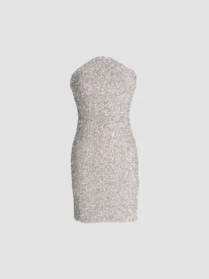 Dress The Population Anica Sequin Pointed Bodice Strapless Minidress